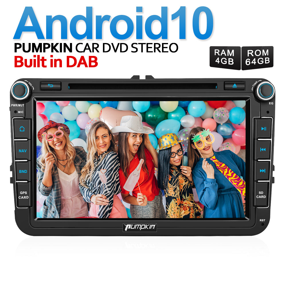 Pumpkin Android 10 VW In Dash Sat Nav 8 Inch Touch Screen Head Unit Bu ...