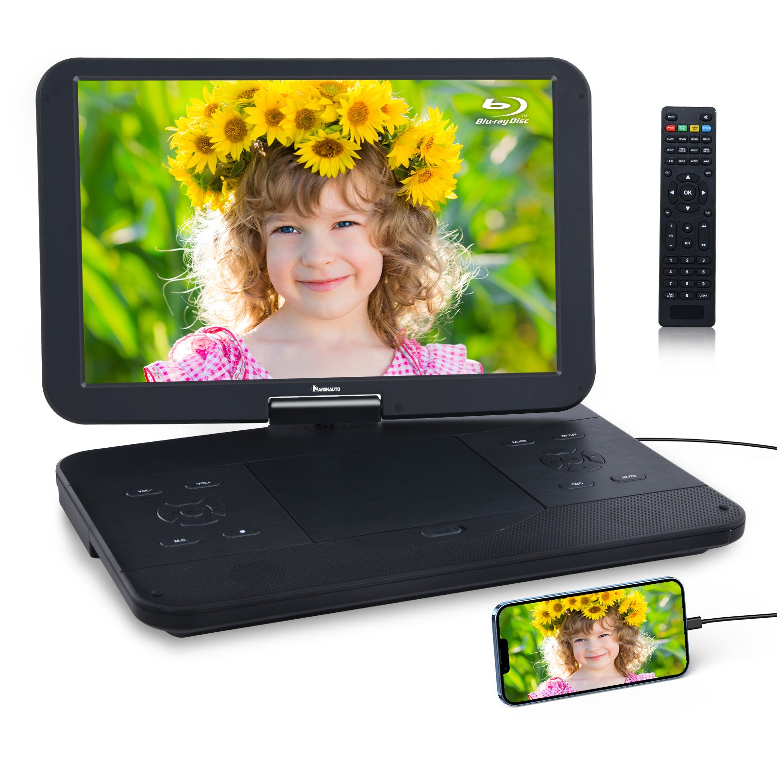Naviskauto 15.4” Best Portable Blu ray DVD Player with Battery Region B ...